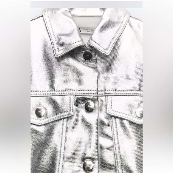 Zara | Jackets & Coats | Zara Metallic Crop Jacket | Poshmark